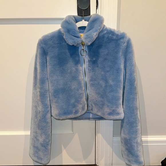 UNIF | Jackets & Coats | Unif Cam Jacket Baby Blue Y2k Faux Fur Zip Up Small | Poshmark